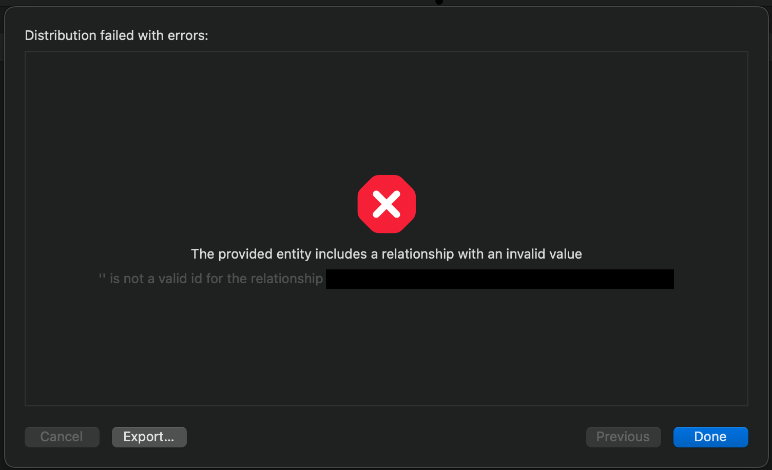 【Xcodeエラー】The provided entity includes a relationship with an invalid ...